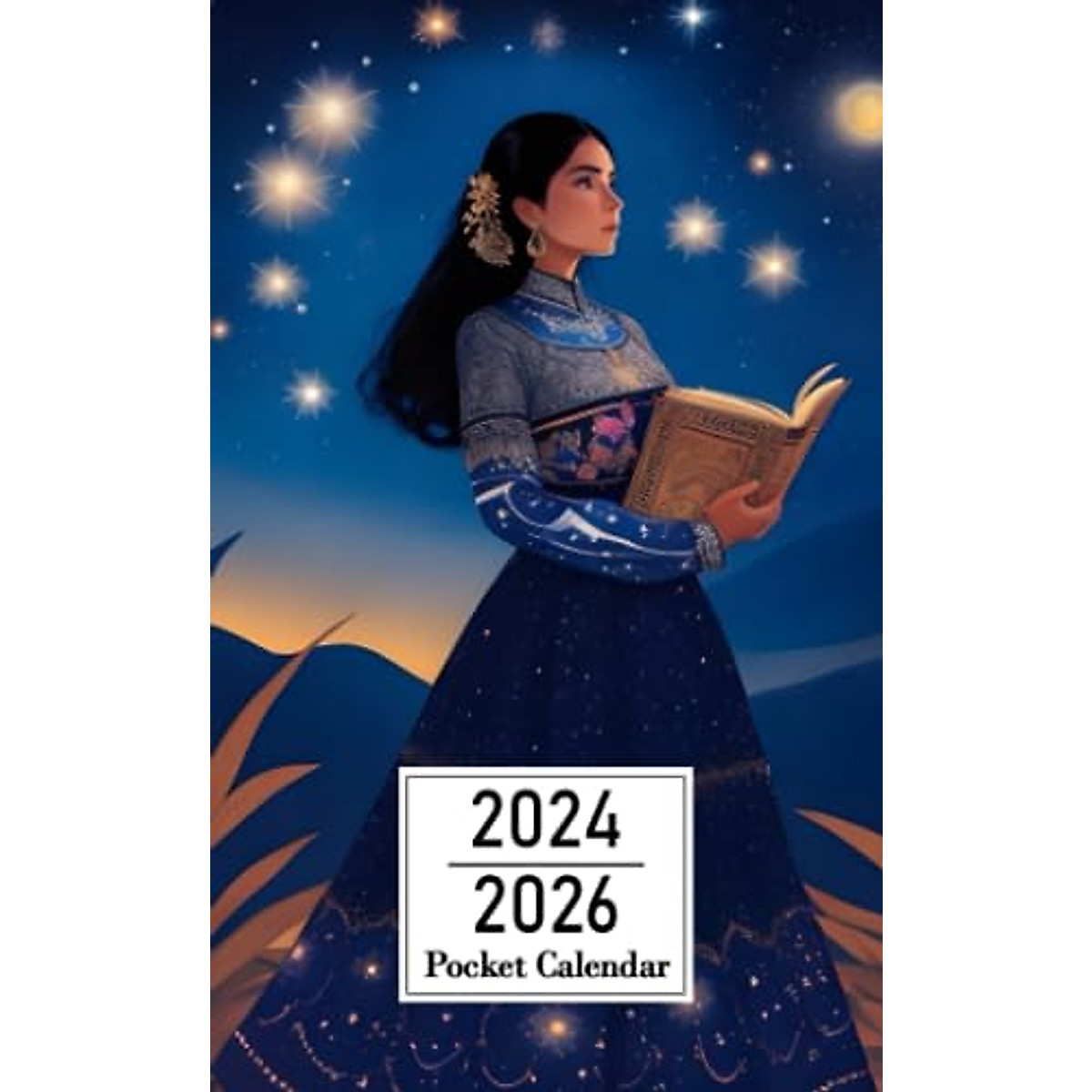 Pocket Calendar 2024-2026: Two-Year Monthly Planner for Purse , 36 Months from January 2024 to December 2026 | Oaxacan dress | Dreamy illustration | Starry night sky
