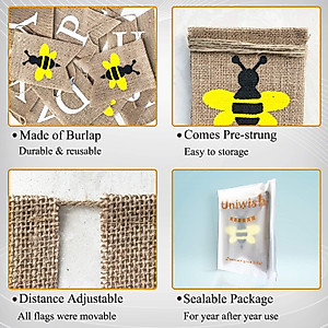 Uniwish Happy Bee Day Burlap Banner Bumblebee Themed Baby Shower Birthday Party Decorations Rustic Gifts for Boys Girls