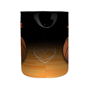 Custom Laundry Basket with Name Basketball Sports Laundry Hamper Foldable Clothes Storage Bin, Toy Organizer Basket for Bathroom/Bedroom/College