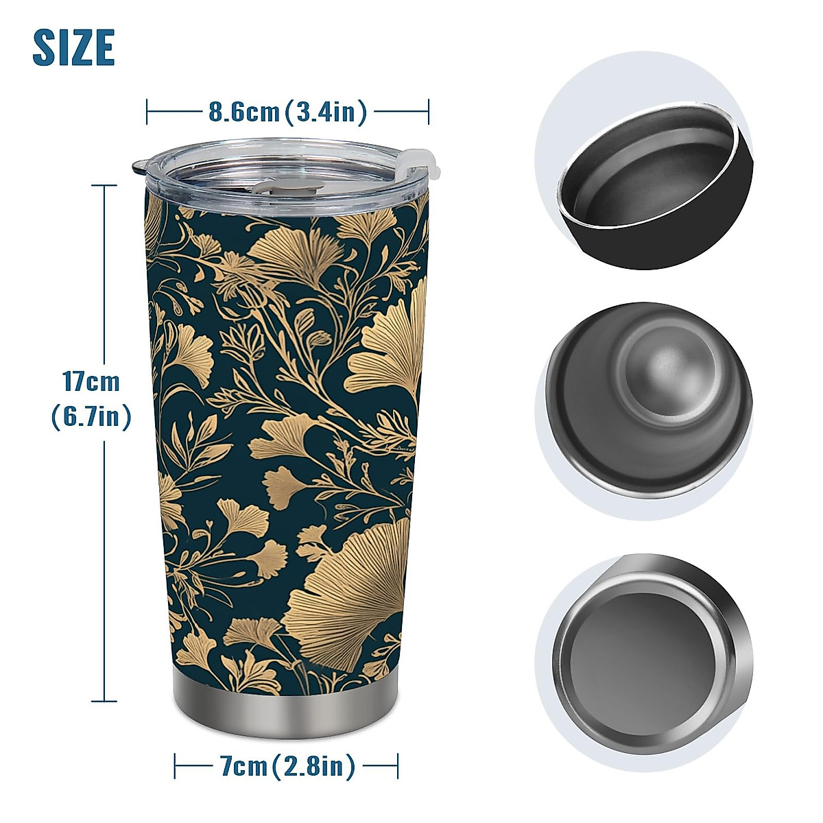 QWEUIOP 20oz Insulated Travel Coffee Mug Golden Ginkgo And Palm Stainless Steel Tumbler with Lid Double Wall Vacuum Coffee Cup For Hot and Cold Drinks14562