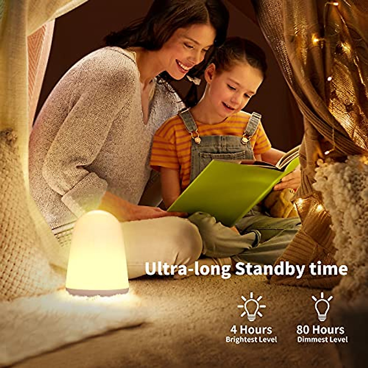 BAXIA TECHNOLOGY Night Light for Kids Room Touch Lamp for Bedroom,Rechargeable Kids Night Light Bedside Lamp with 7 Colors Changing & Dimming