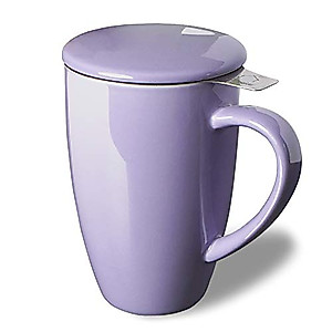 Sweejar Porcelain Tea Mug with Infuser and Lid,Teaware with Filter, Loose Leaf Tea Cup Steeper Maker, 16 Fl Oz for Tea/Coffee/Milk/Women/Office/Home/Gift (Purple)