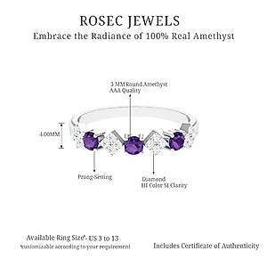 Natural Amethyst Diamond Half Eternity Band for Women, AAA Quality, Anniversary Ring (Ready to Gift), 14K Rose Gold, Size:US 8.00