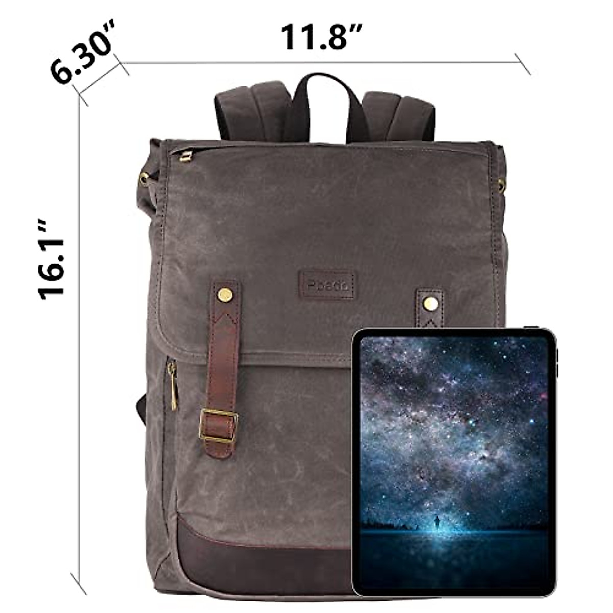 Waterproof Waxed Canvas Backpack for Men Travel Rucksack Leather Trimming (Dark gray)