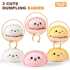 Ditucu Cute Dumpling Plush Pillow Mommy 14 inch with 3 Babies 4 inch Funny Family Food Shaped Stuffed Animals Plushies Toys Gifts for Kids