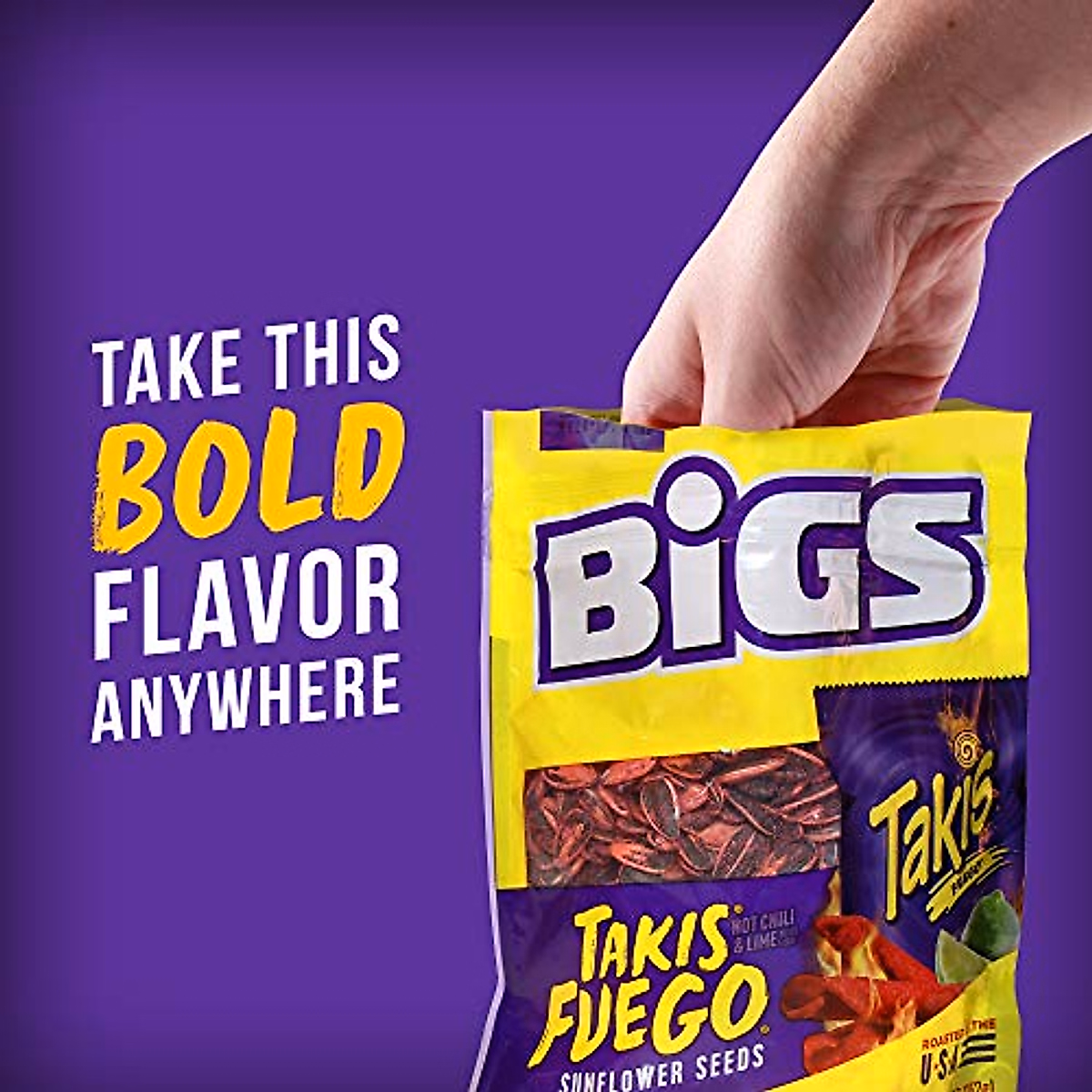BIGS Takis Fuego Sunflower Seeds, Hot Chili Lime Flavor, Keto Friendly Snack, 5.35 oz. (Pack of 8)