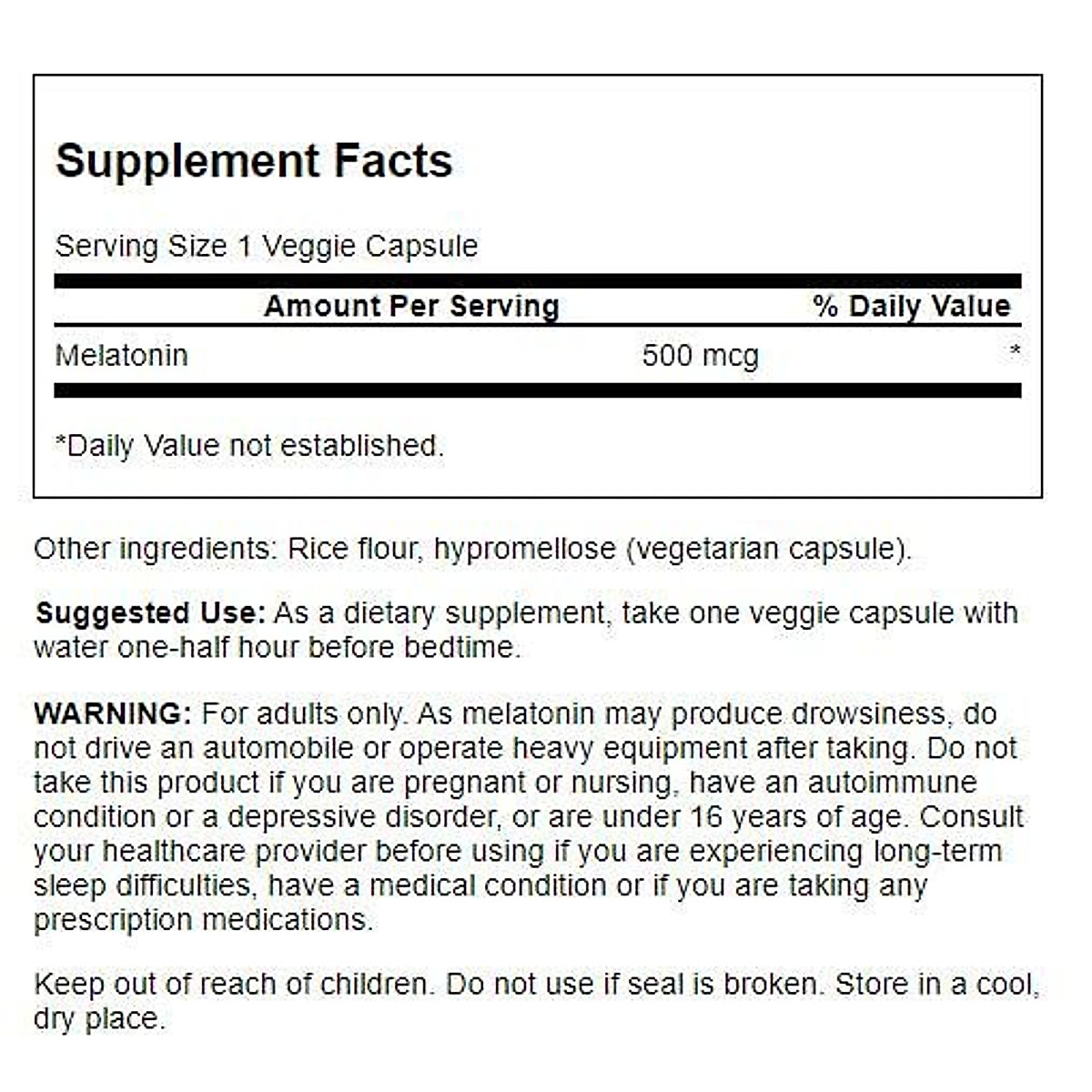 Swanson Melatonin 500 mcg 60 Veg Capsules (2 Pack)