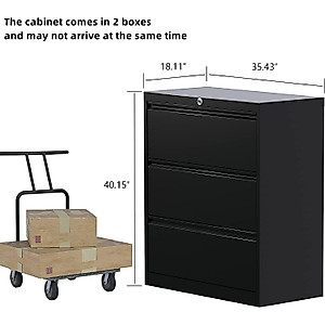 Greenvelly 3 Drawer Lateral File Cabinet with Lock Metal Filing Cabinet for Home Office
