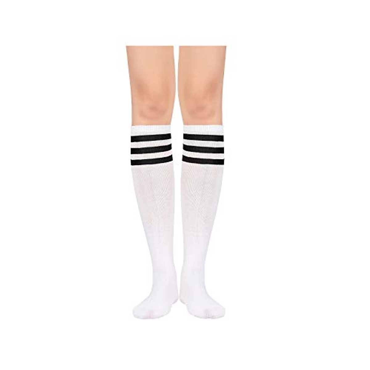 Komorebi Women's Knee High Athletic Socks Stripes Tube Sport Socks Soft Strench High Socks for Women Outdoor White Black One Size