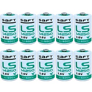 WELLVEUS LS14250 1/2 AA 3.6v Lithium Battery 14250 Replaceable Battery for SAFT LS14250 1200mAh(Pack of 10)