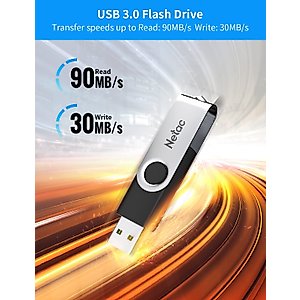 Netac 128GB USB Stick USB 3.0 Flash Drive, Up to 90MB/s, Thumb Drive for Data Storage, Pen Drive with Swivel Design, Memory Stick for External Storage Data/Computer/PC/Laptop/Sound