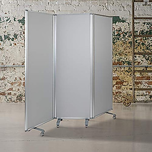 Flash Furniture Raisley Double Sided Mobile Magnetic Whiteboard/Cloth Partition with Lockable Casters, 72"H x 24"W (3 sections included)