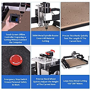 500W CNC Router Machine, 4540 CNC Router Machine with 500W Spindle 3-Axis Desktop CNC Machine for Woodworking Metal Acrylic MDF Nylon Carving Cutting Engraving Mill（Working Area430x390x22mm）