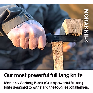 Morakniv Garberg Full Tang Fixed Blade Knife with Carbon Steel Blade and Leather Sheath, Black, 4.3 Inch