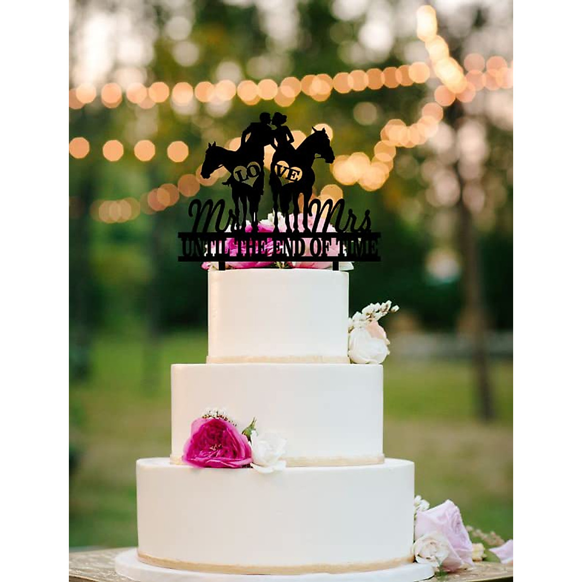 Yuezoloz Funny Cowboy Wedding Cake Topper - Cowboy Groom and Bride Riding Side by Side Kiss Each Other - Horse Riding Couple Cake Topper, Farmer Couple Cake Topper, Rustic Horse Wedding Cake Topper