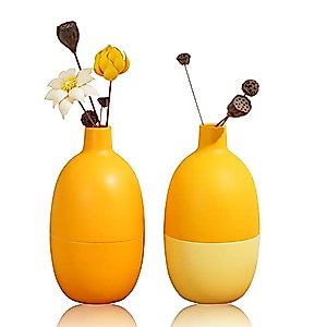 PROGUP Yellow Vase for Home Decor, Modern Rustic Farmhouse Decor,Boho Vases Set of 2,Decorative Vase for Pampas Grass & Dried Flowers,Table, Bookshelf, Mantel and Entryway Decor