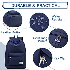 VASCHY Backpack for Men Women, Water-Resistant School Backpack Bookbag Daypack for Teens/College Students Plain Blue