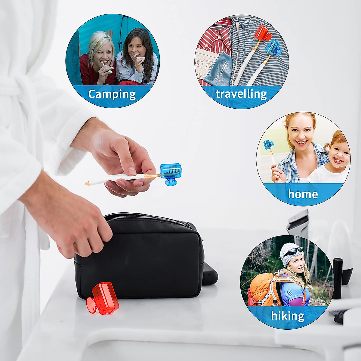 Hooqict 4 Pack Travel Toothbrush Head Covers Electric and Manual Toothbrush Cover Clip Portable Toothbrush Covers Protector Caps for Travelling, Camping, Bathroom, Home, School