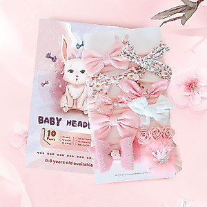 PONAPO Baby Girls Headbands with Bows, 10PCS Infant Headbands Elastics for Newborn, Toddlers, Kids - Pink