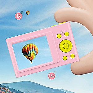 Kids Camera for Boys and Girls Digital Camera with Memory Card 16X Zoom Vlogging Camera 1080P Video Recorder with Multiple Unique Functions Great Birthday Electronic Toys for Children (Pink No Card)