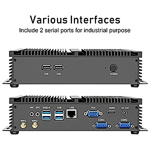msecore Mini Industrial PC, Rackmount Fanless Computers, Wall-mountable Desktop with i3-4005U, 8GB RAM, 128GB SSD, VGA, HDMI, 2xCOM RS232, WOL, Windows 10 Pro