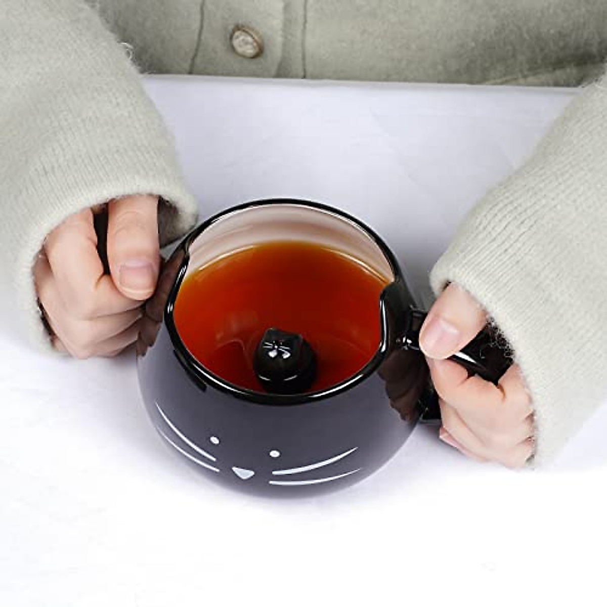 Koolkatkoo Cute Ceramic Cat Coffee Mug 12 oz Cat Lovers Kitty Tea Mugs Gifts for Women Girls Black