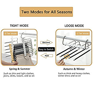Hoibampu 2 Pcs Upgrade 9 Layers Pants Hangers Space Saving - Hangers for Clothes Hanger Organizer - Jean Hangers Pants Rack Scarf Hanger Closet Space Saving Scarf Organizer
