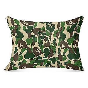 Camouflage Green Pillow Cases Standard Size Breathable Skin-Friendly Velvet Pillow Covers Soft Cozy Pillowcase for Bedroom Sofa Couch Home Decoration