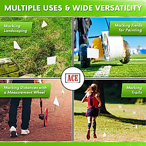 ACE Supply Marking Flags - 4 x 5-Inch Flag on 15-Inch Steel Wire - White, 100 Pack - Marker Flags for Irrigation, Sprinkler Flags, Lawn Flags, Yard Flags, Garden Flags, Dog Training, Invisible Fence