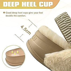 KUAILU Womens Fuzzy Criss Cross Band Platform Slippers Back Strap Fluffy Furry Faux Fur Ladies Open Toe Slingback Slide Slippers Cozy Soft Plush Fleece Comfy House Shoes Sandals Indoor Outdoor Beige 8