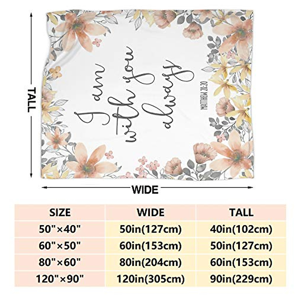 Bible Verse - I Am with You Always Fleece Throw Blanket Lightweight Super Soft Flannel Bed Blanket Perfect Home Decor for Couch Chair Sofa Living Room 60"X50" Medium