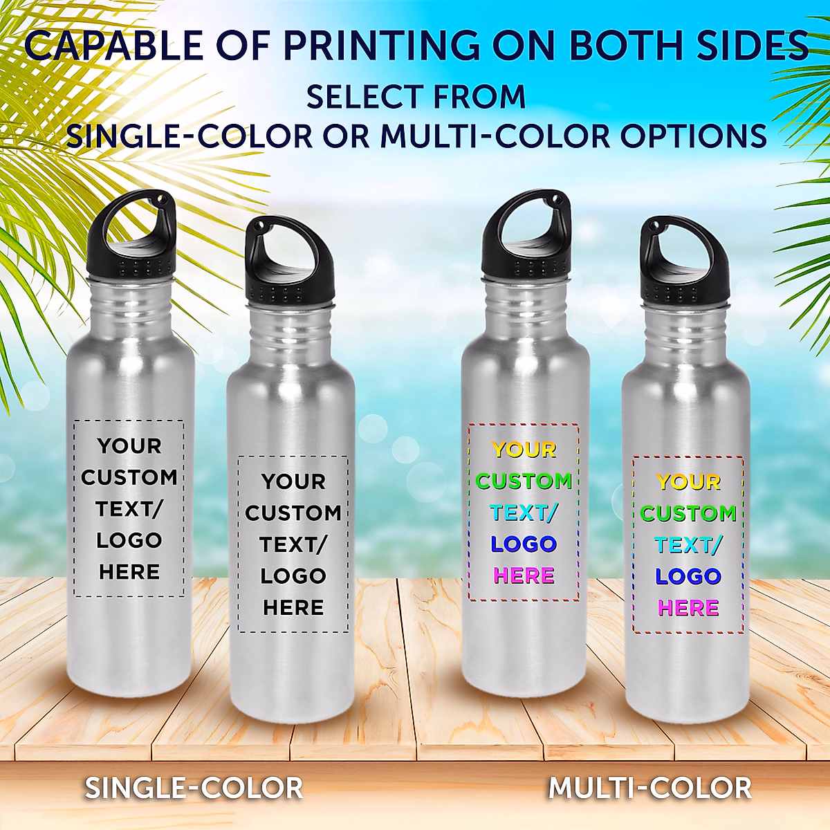 DISCOUNT PROMOS Custom Stainless Steel Water Bottles 26 oz. Set of 10, Personalized Bulk Pack - Reusable, Leak Proof, Perfect for Gym, Hiking, Camping, Outdoor Sports - Silver