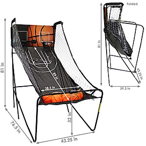 Sunnydaze Folding Indoor 2-Player Arcade Basketball Game with Dual Hoops - Electronic Scorer, 8 Game Modes, 7 Balls