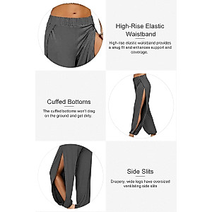 PACBREEZE Women's Yoga Harem Pants Side Slit Joggers Active Workout Sweatpants Beach Cover-up Pants(Black, Small)