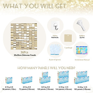 Square Shimmer Panels Light Gold Sequin Backdrop Shimmer Wall Backdrop 36 Panels Glitter Photo Backdrops for Birthday Anniversary Wedding Engagement Decoration