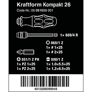 Wera - 5051025001 KK 26 7-In-1 Bitholding Screwdriver with Removable Bayonet Blade (SL/PH/SQ) Silver