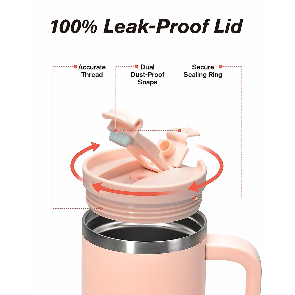 Coolflask 40 oz Pink Tumbler with Handle, Insulated Water Tumbler with Lid and Straw, Coffee Tumbler Travel Mug Stainless Steel Vacuum for Cup Holder, Keep Cold for 24 Hrs/Hot for 12 Hrs