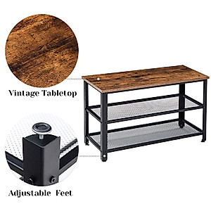 IBUYKE Industrial Shoe Rack, Shoe Bench, for 6-8 Pairs, 3-Tier Storage Organiser with Seat and Shelf, for Entryway, Living Room, Hallway, Steel Frame, Accent Furniture, TMJ004H