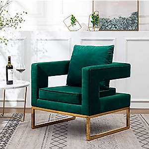 Roundhill Furniture Lenola Upholstered Accent Arm Chair, Green 27.5D x 29.75W x 34.5H in