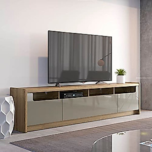 Manhattan Comfort Munoz 87.12" TV Stand with 3 Compartments and Media Shelves, Contemporary Entertainment Center for The Living Room and Bedroom, Grey Gloss