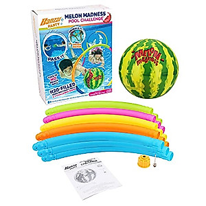 BANZAI Melon Madness Pool Challenge Underwater Water-Filled Ball w/ 3 22-inch Diameter Target Hoops, Garden Hose Adapter, and Underwater Ball