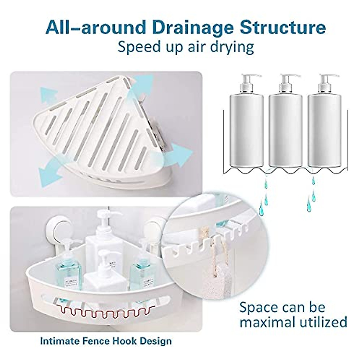 TAILI Bathroom & Kitchen Suction Cup Storage Basket Set Pack of 2 Wall Mounted Organizer for Shampoo,Soap, Conditioner, Shower Caddy Drill-Free with Vacuum Suction Cup for Kitchen & Bathroom