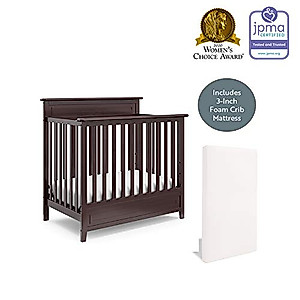 Storkcraft Petal 5-in-1 Convertible Mini Crib with Mattress, Espresso