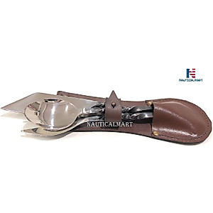 NauticalMart Medieval Feasting Set 3 Pieces Cutlery Knife, Fork, Spoon with leather Case