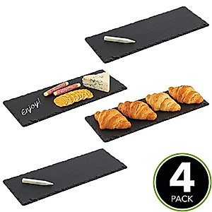 mDesign Slate Stone Gourmet Chalkboard Serving Platter, Cheese Board, Charcuterie Tray with Natural Edge and Chalk Pencils for Cheese, Meats, Appetizers, Dried Fruits, and Food - 4 Pack - Black