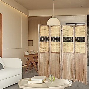 Babion 4 Panel Room Divider, Grass Willow Hand-Woven Screen, Room Dividers and Folding Privacy Screens, Modern Wall Dividers Room Bedroom Decoration, Dividers for Home Office -Brown and Black