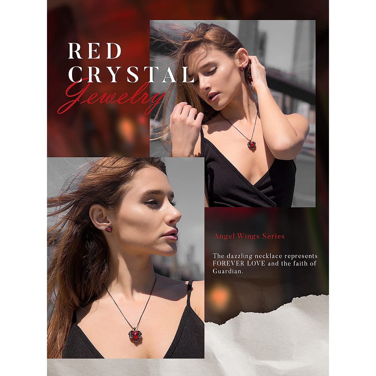 CDE Angel Wing Pendant Necklace White Gold Plated Heart of Ocean Embellished with Austrian Crystals Necklaces Valentine's Day Jewelry Gift for Women Mom Her