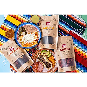 Dried Chile Peppers Bundle (12 oz Total) - Ancho, Guajillo and Arbol Chiles - The Spicy Trio - Great For Mexican Recipes - In Resealable Bags by RICO