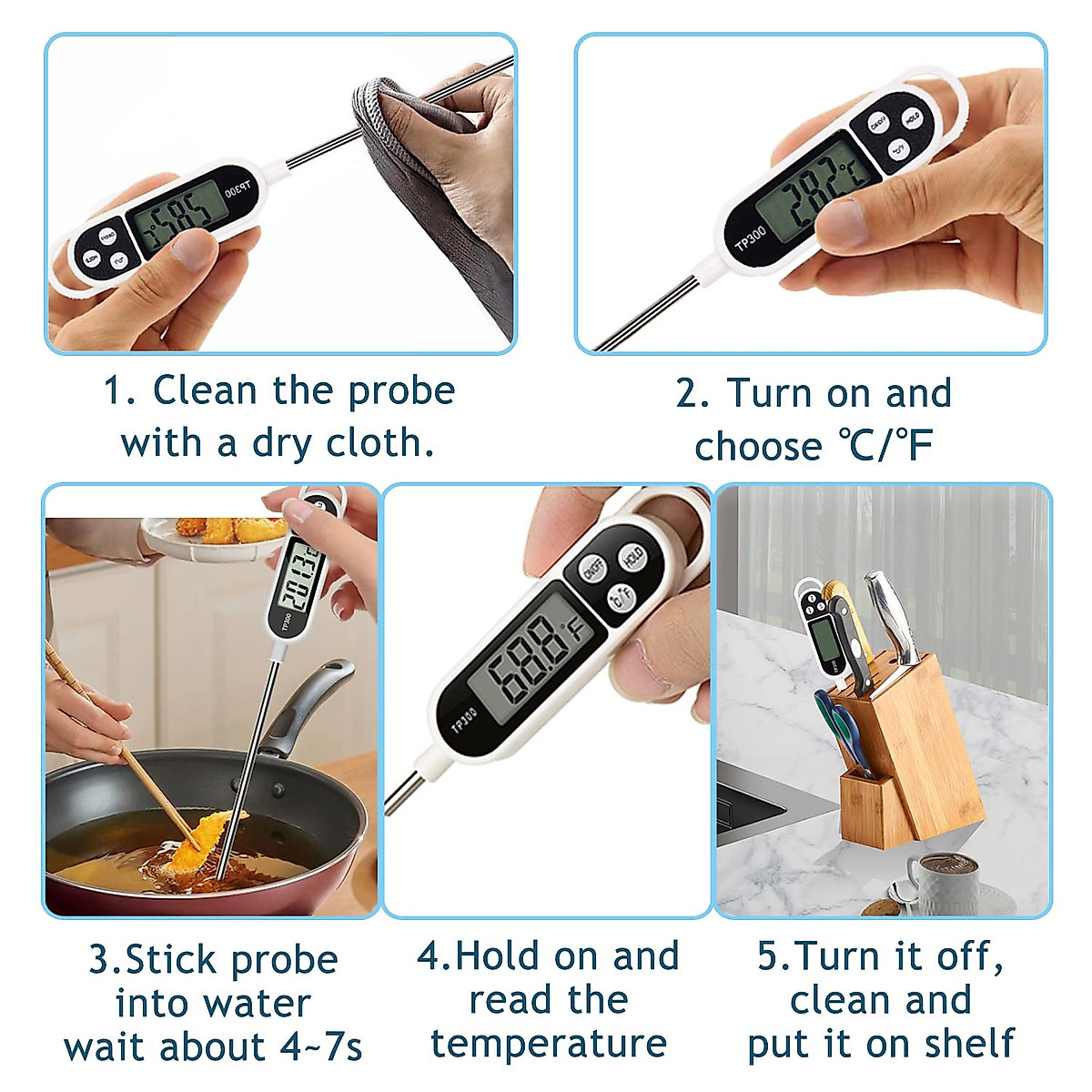 AKEISHE Digital Instant Read Water Thermometer for Liquid, Food, Cooking, Meat, Candy, Tea, and Milk, Oil, Kitchen Gadgets, Candle，Digital Food Probe for Kitchen,Outdoor BBQ and Grilling