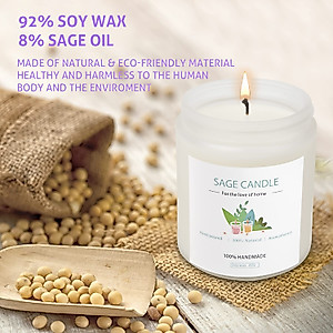 Sage Candle for Cleansing House, 8Oz 45 Hrs Soy Wax Sage Scented Candles for Home Scented Candle, for House Energy Cleansing, Banishing Negative Energy, Purification and Healing,Women Gifts